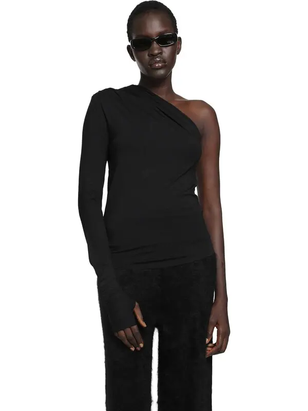 THOM KROM Asymmetrical One-shoulder Top With Gathered Detail - Black