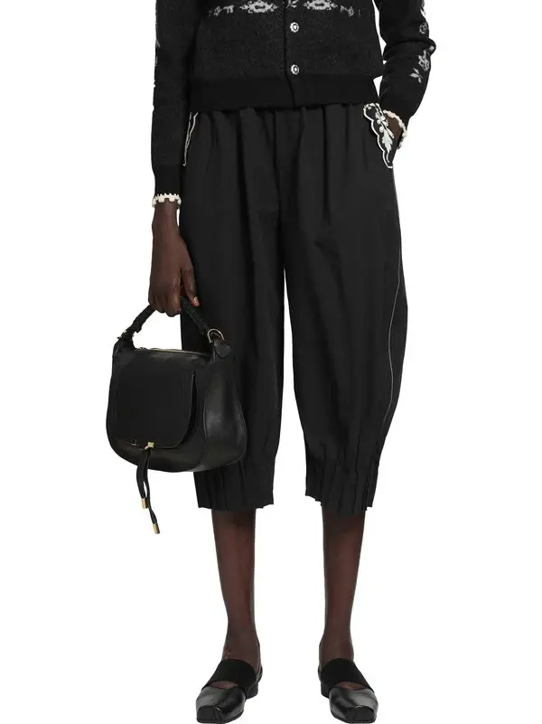 RENLI SU Cropped Barrel Trousers With Floral Embroidery - Black