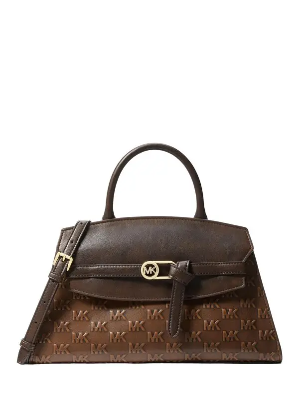 Michael Kors Greta Medium Logo Embossed Satchel - Brown