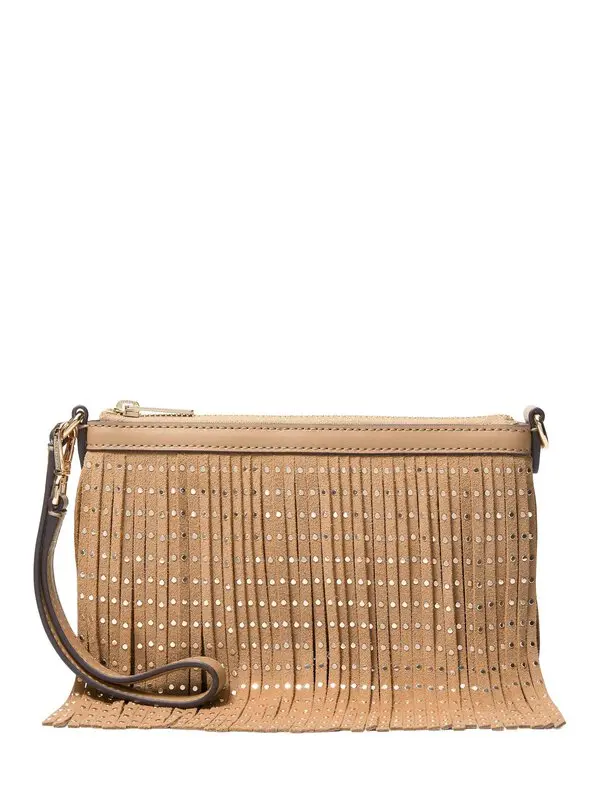 Michael Kors Studded Fringed Polyester Microsuede Wristlet - Brown