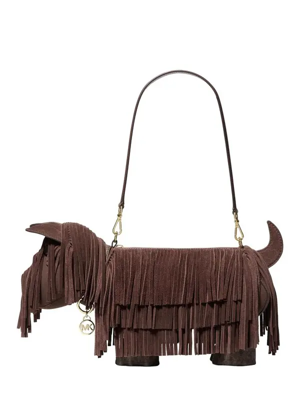 Michael Kors Scottie Dog Small Suede Shoulder Bag - Brown