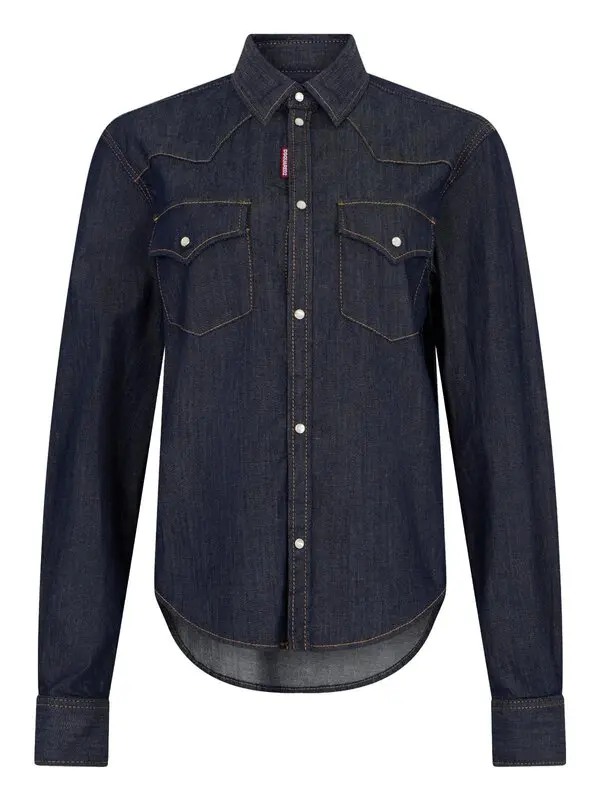 Dsquared2 Dark Rinse Wash Western Shirt - Blue