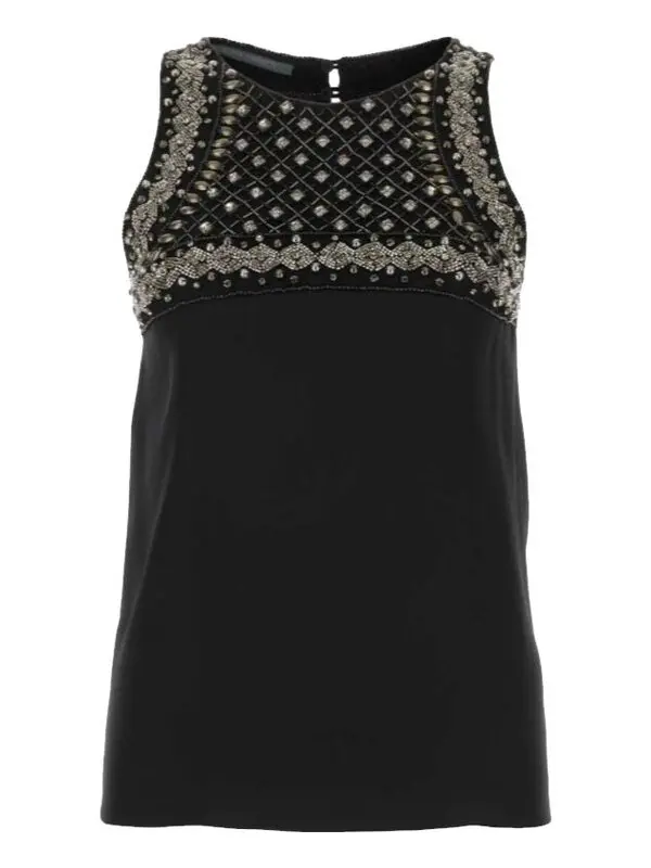 Alberta Ferretti Embellished Sleeveless Crewneck Blouse - Black