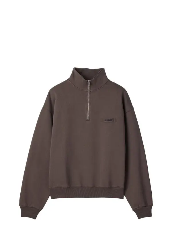 Jacquemus Logo Patch Quater-zip Sweater - Brown