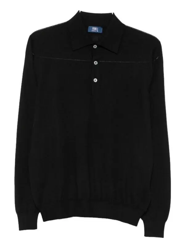 Fedeli Long-sleeve Polo Sweater - Black