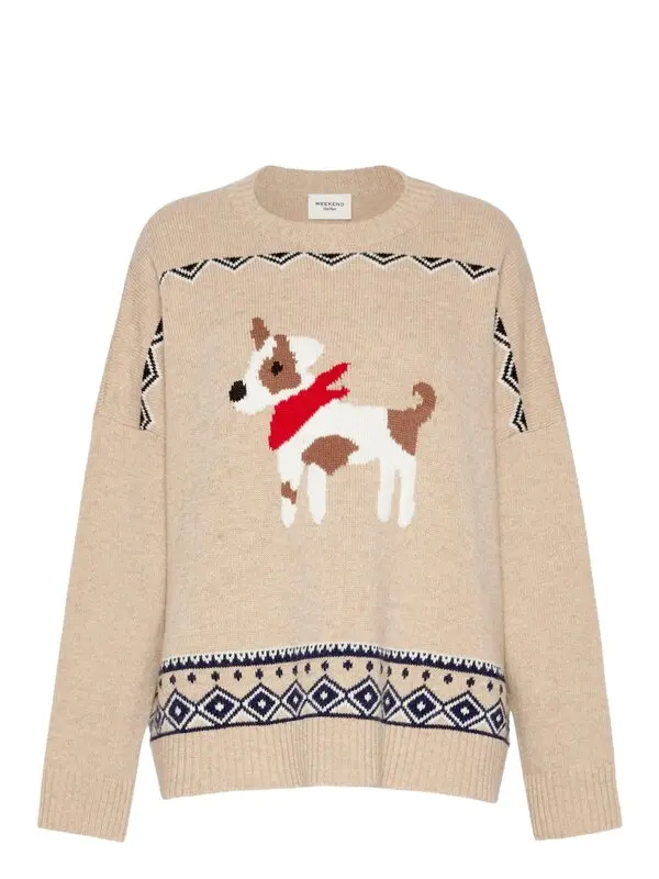 Max Mara Wool Jacquard Dog Motif Jumper - Sand-colored