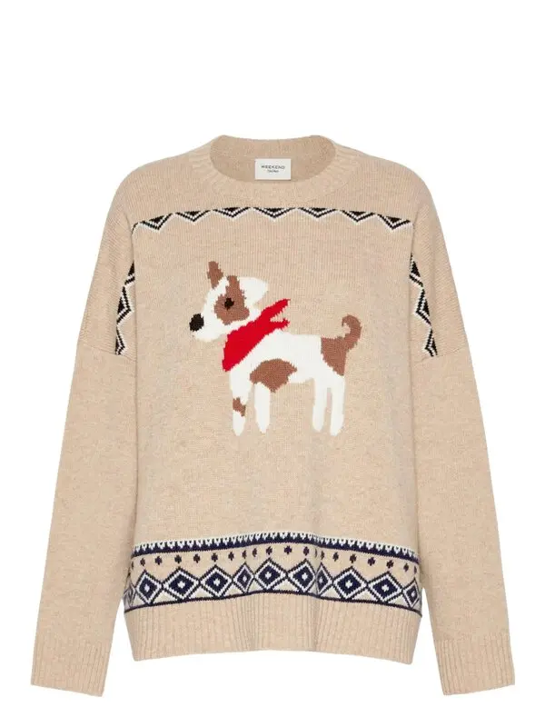 Max Mara Jacquard Dog Motif Jumper - Sand-colored