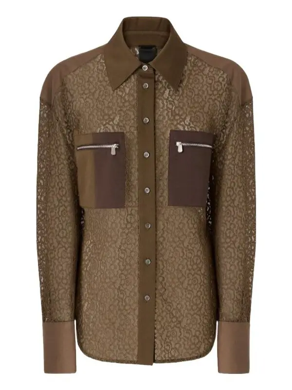 Pinko Lace Panelled Shirt - Brown