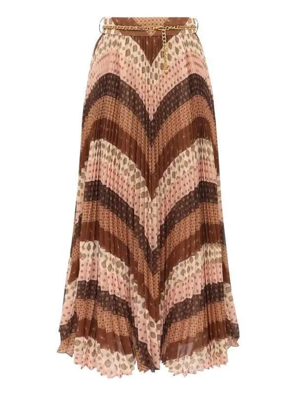 Zimmermann Sunray Pleated Maxi Skirt - Chevron Chocolate