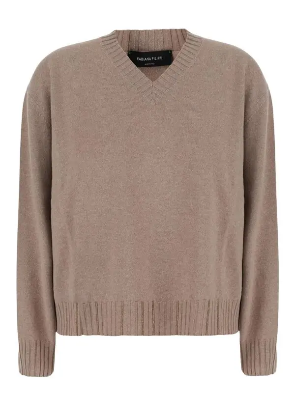 Fabiana Filippi V-neck Long Sleeve Knitted Jumper - Beige