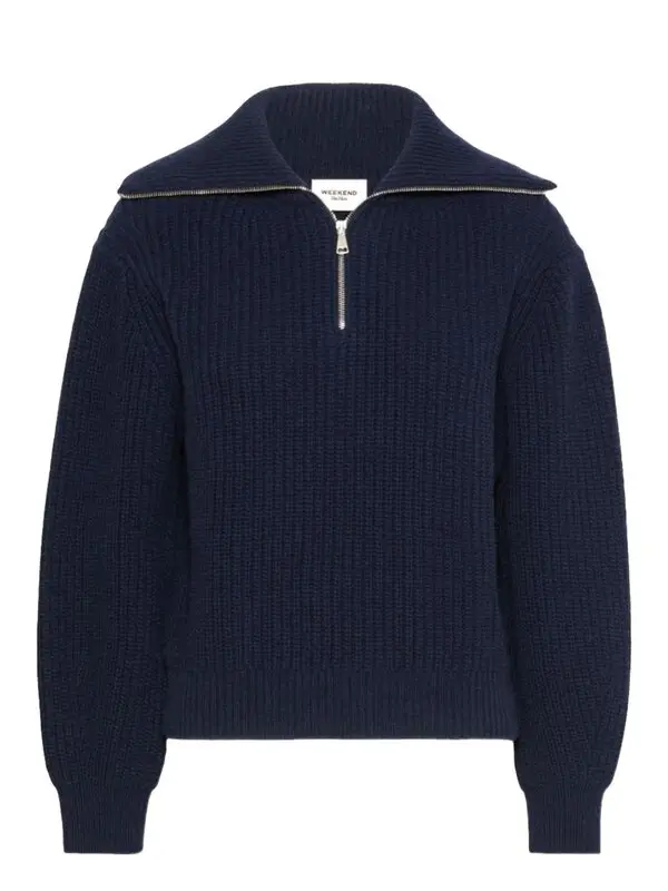 Max Mara Wool Zip-up Roll-neck Jumper - Navy Blue