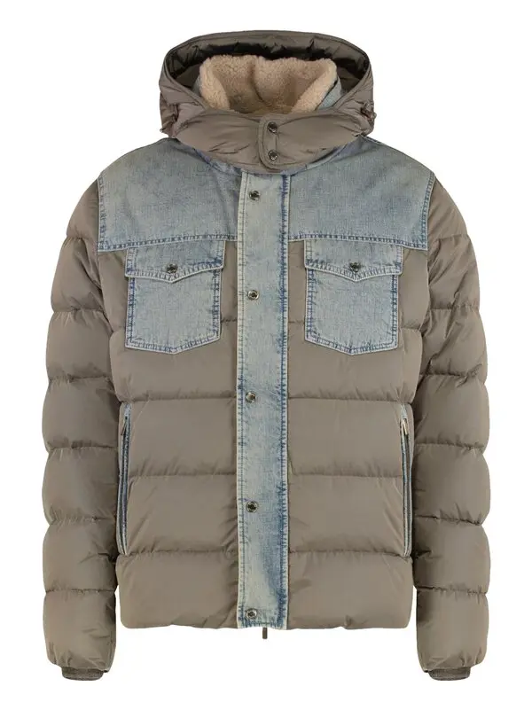 MOORER Teve Hooded Down Jacket With Denim Trim - Gray