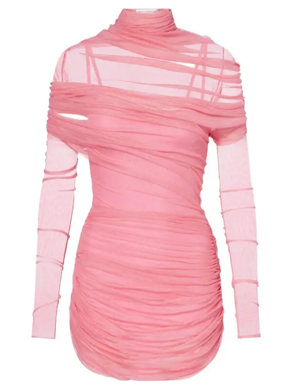 Christopher Esber Christo Ruched Sheer Silk Minidress - Pink