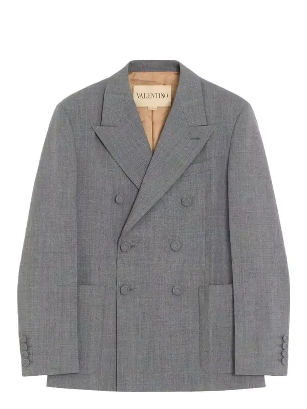 Valentino Garavani Double-breasted Jacket In Mouliné Wool With Pressed Crease - Black/gray