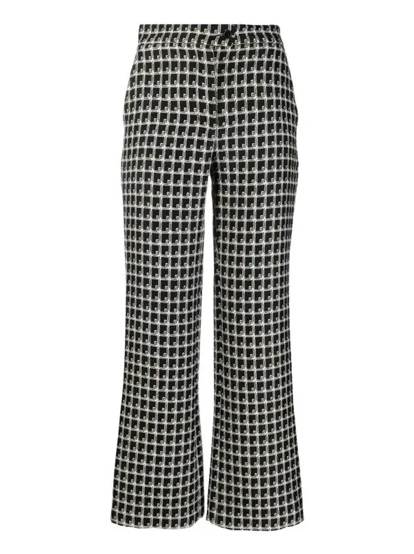 Alberta Ferretti Cropped Geometric Print Trousers - Black