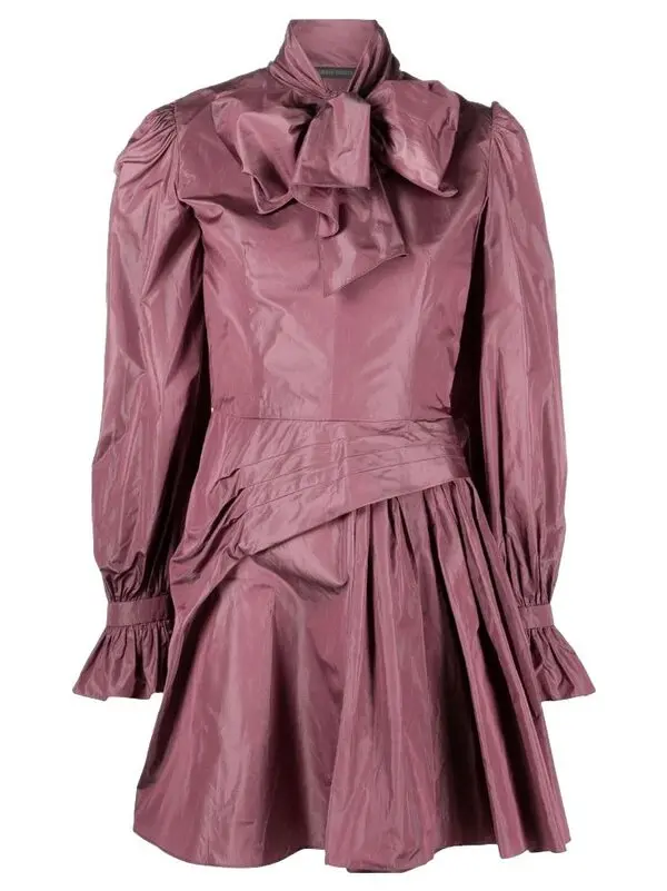 Alberta Ferretti Pussy-bow Pleated Mini Dress - Pink