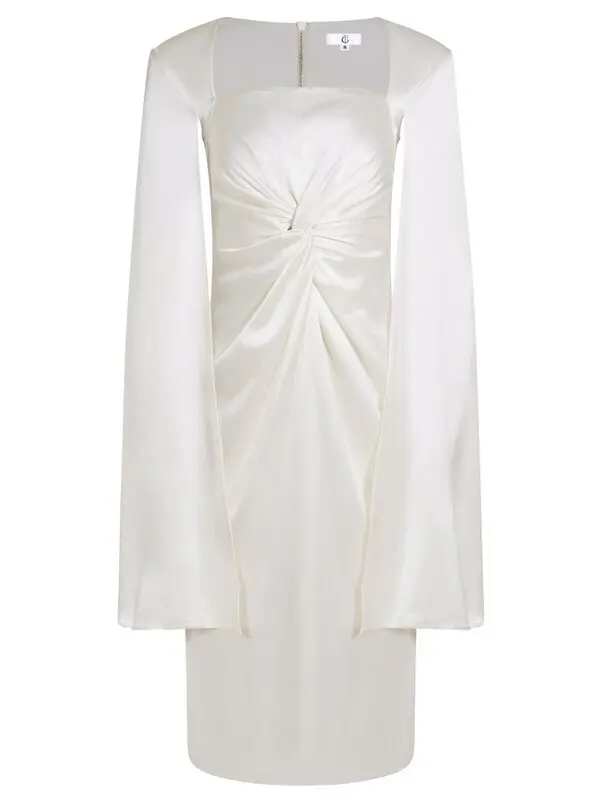 THE GT ATELIER Satin Drape Midi Dress - White