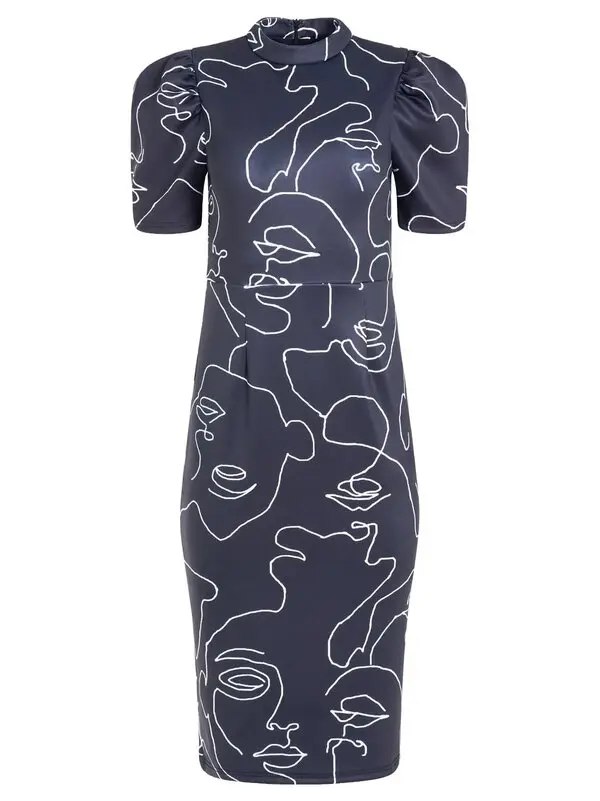 THE GT ATELIER Printed Midi Dress - Black