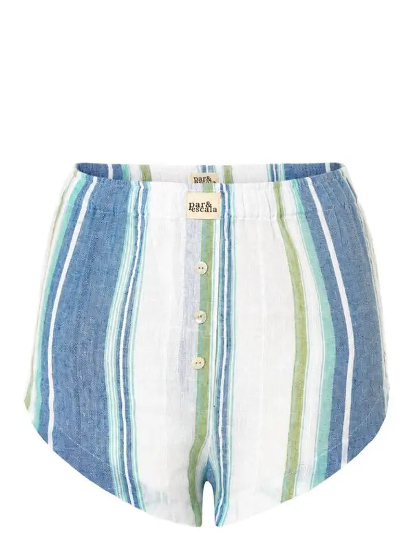 PAR Y ESCALA Adrie Striped Cotton Shorts - Blue/green