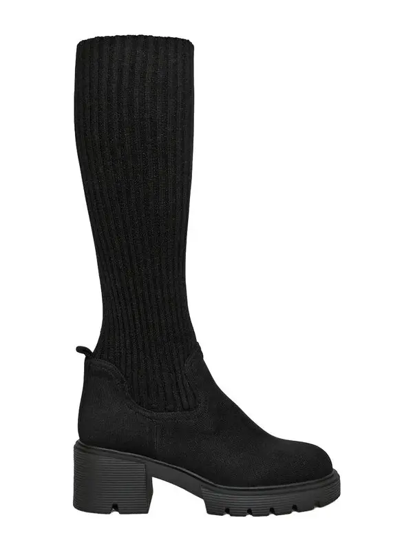 BELLE & BLOOM Ribbed Knit Knee-high Sock Boots - Black