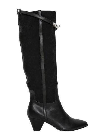 BELLE & BLOOM Knee-high Leather And Suede Boots With Sculptural Heel - Black