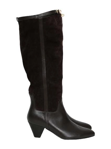 BELLE & BLOOM Knee-high Leather And Suede Boots With Sculptural Heel - Dark Brown