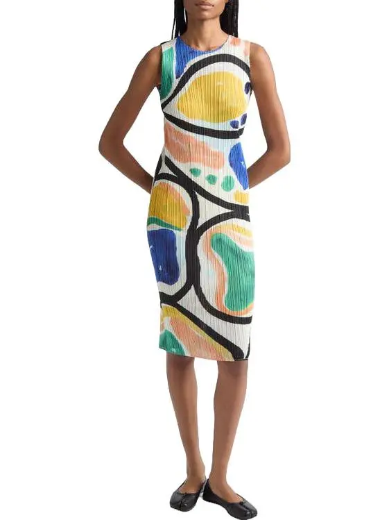 Issey Miyake Sleeveless Crewneck Midi Dress - Blue Multi