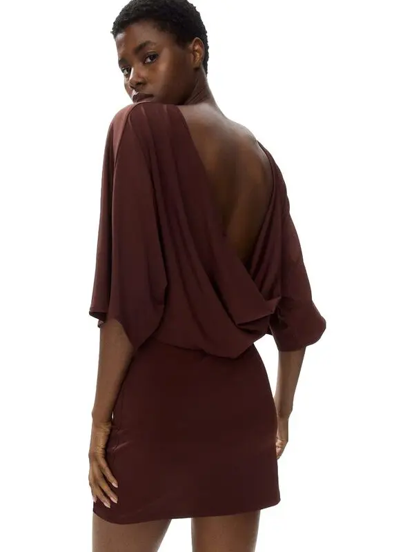 H&M Cape-sleeved Low-back Dress - Dark Brown