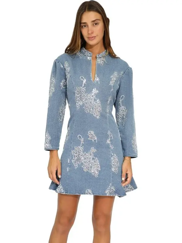 BELLE & BLOOM Heart You Denim Beaded Mini Dress - Blue