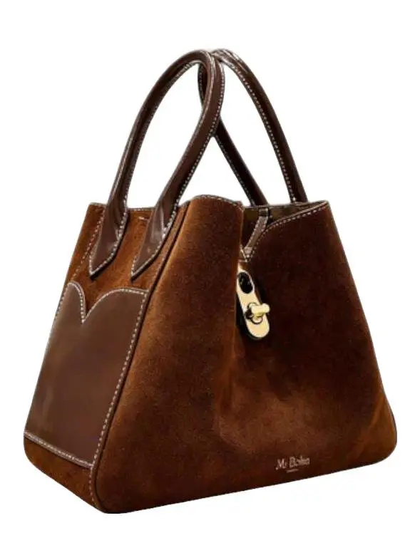 MI BOLSA LONDON Genuine Suede Leather Shoulder Bag - Brown