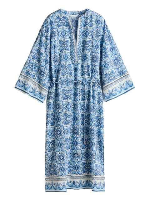 H&M Belted Tunic Dress - Blue/patterned