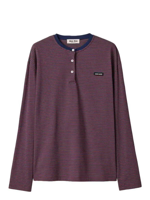 Miu Miu Striped Long Sleeve Jersey Tee - Multi