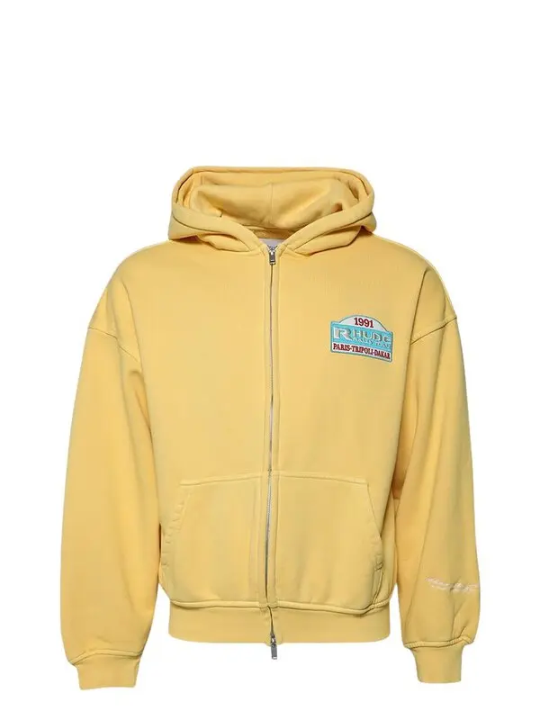 Rhude Tripoli Rally Team Zip Up Hoodie Washed Sahara And Blue - Yellow