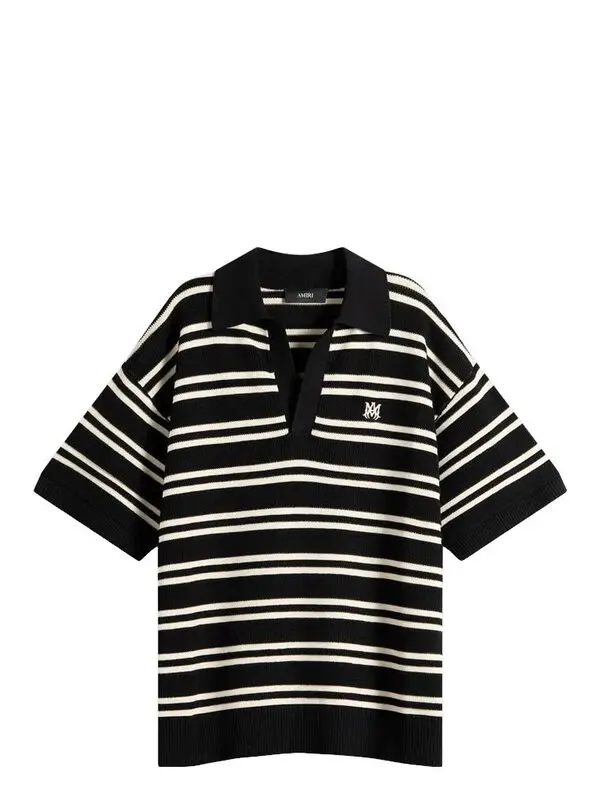 Amiri Stripe Knit Short Sleeve Polo - Black