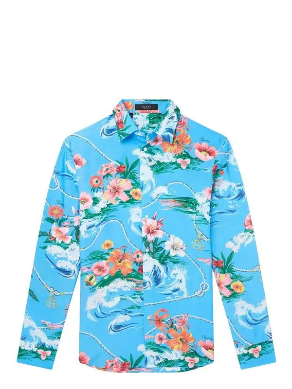Gucci Printed Fluid Long Sleeve Shirt - Blue