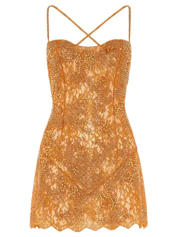 CLIO PEPPIATT Riviera Lace Mini Dress - Orange