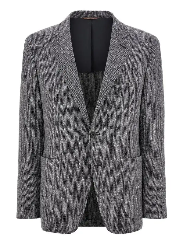 Canali Black And 170's Wool And Cashmere Herringbone Modern-fit Kei Jacket - White