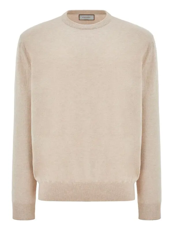 Canali Cashmere Long-sleeved Crew Neck Pullover - Beige