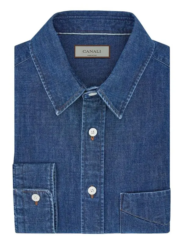 Canali Denim Stonewashed Cotton Relaxed-fit Shirt - Blue