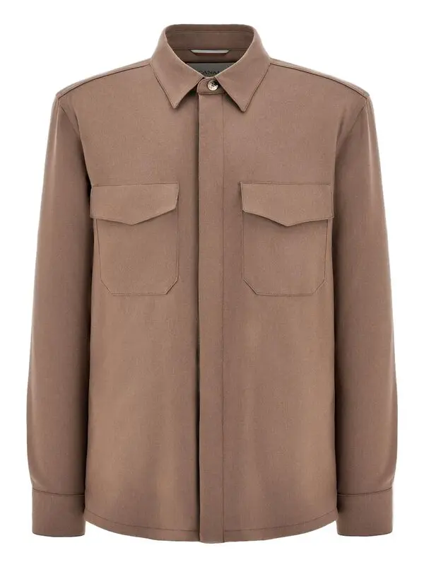Canali Walnut Wool Flannel Relaxed-fit Overshirt - Brown