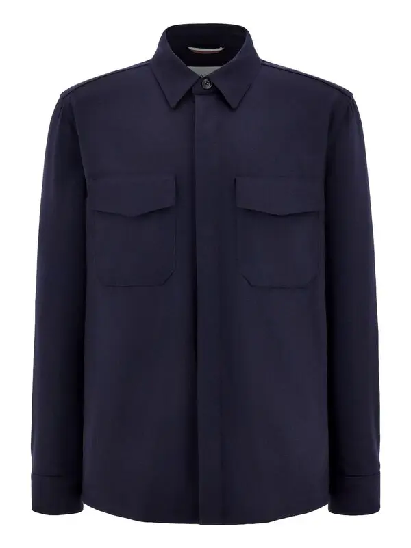 Canali Navy Wool Flannel Relaxed-fit Overshirt - Blue