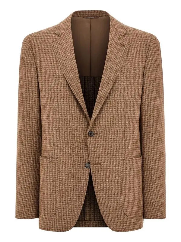 Canali Kei Jacket In Wool And Silk Houndstooth - Brown