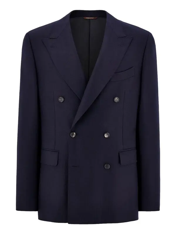Canali Navy Wool And Silk Double-breasted Modern-fit Jacket - Blue