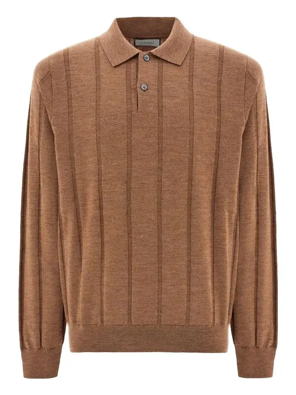 Canali Ocher Merino Wool Structured-rib Polo Shirt - Yellow