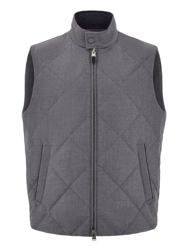 Canali Quilted Vest With High Collar - Grey