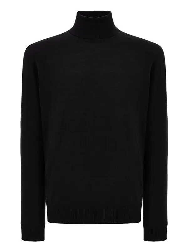 Canali Nuvola Seamless Merino Wool Turtleneck - Black