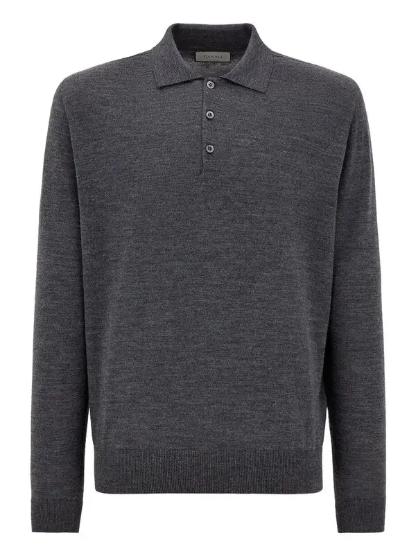 Canali Nuvola Anthracite Seamless Merino Wool Polo Shirt - Grey
