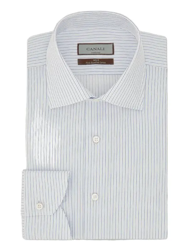 Canali And Light Blue 140/2 Cotton Striped Regular-fit Shirt - White