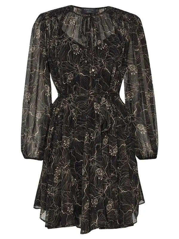 EXQUISE Abina Long Sleeve Mini Dress - Black
