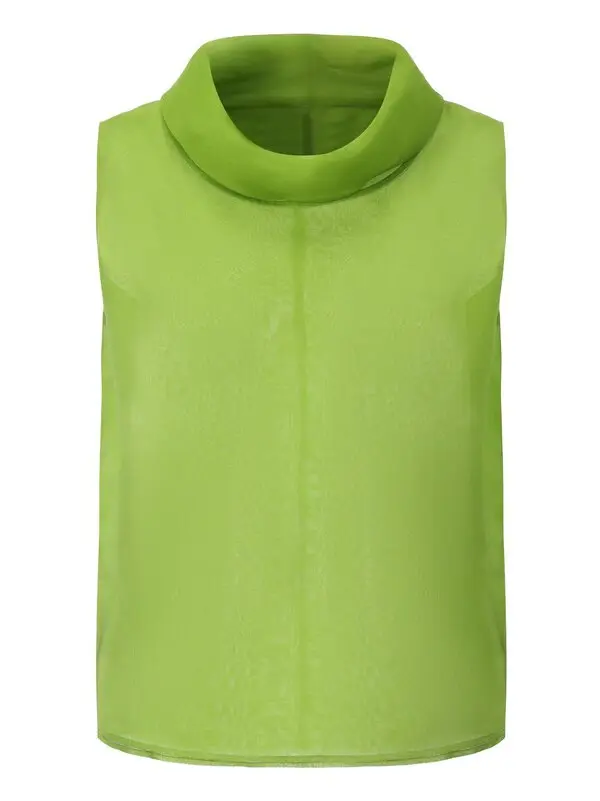 FRONT ROW SHOP Silk Organza Sleeveless High Neck Top - Green